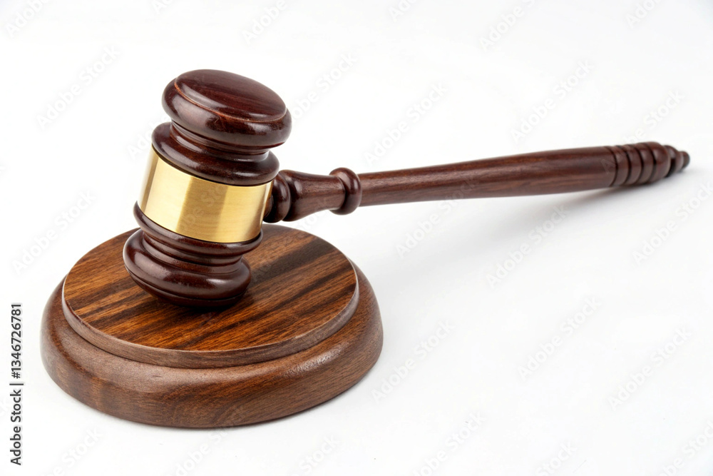 Wooden gavel, judge's hammer, legal symbol, courtroom tool, mahogany ...