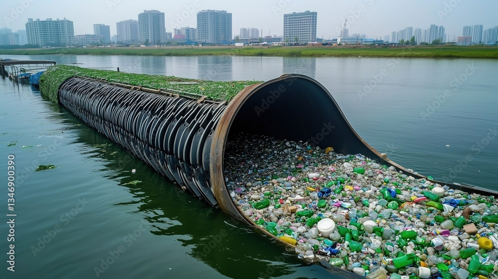 AI-Powered River Trash Interceptor Shaped Like Whale Jaws, Conveyor ...