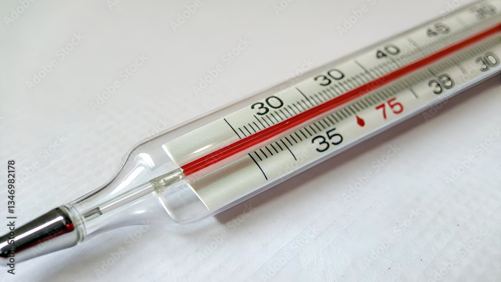 Clinical Temperature Gauge: A close-up view of a mercury thermometer ...