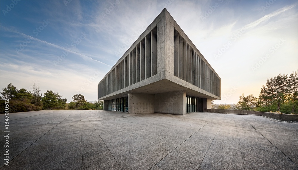 Brutalist architecture of a concrete building; a strong concrete ...