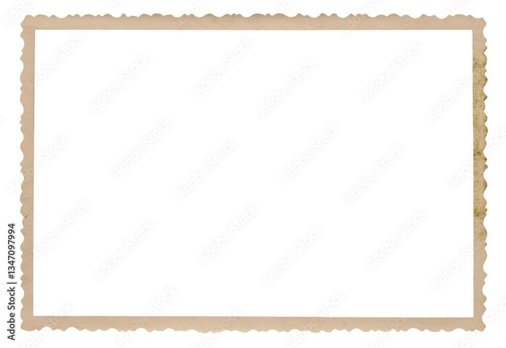 Vintage photo paper frame with scalloped edge and dust and splatters ...