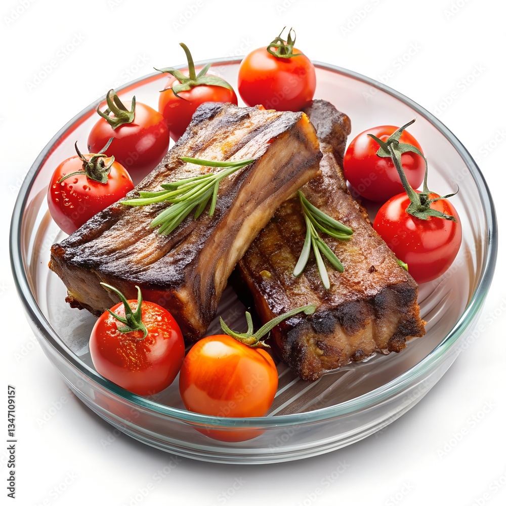 Prato com deliciosa Costella de carne bovina accompagnato de tomatoes ...