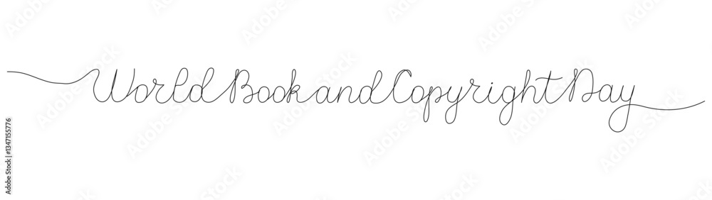 World Book and Copyright Day one line art lettering. Outline hand drawn ...