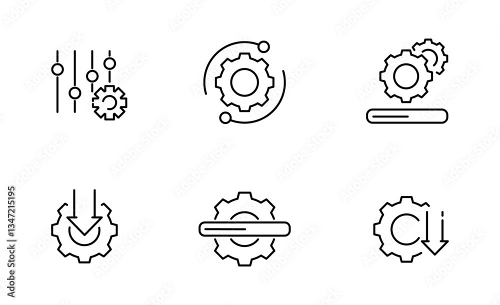 Set of Update or Upgrade Icon, Settings and progress bar Symbol Outline icon, Editable Stroke ...