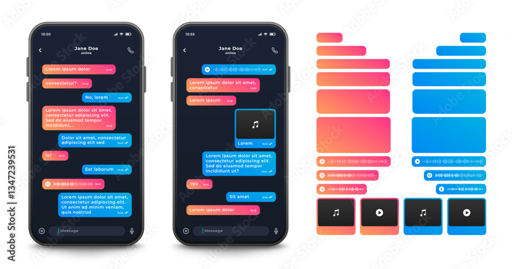 Smartphone with chat application, vector illustration. Messaging mobile app interface template ...
