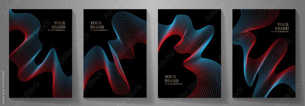 Abstract line wave cover design vector set. Minimalist poster template ...