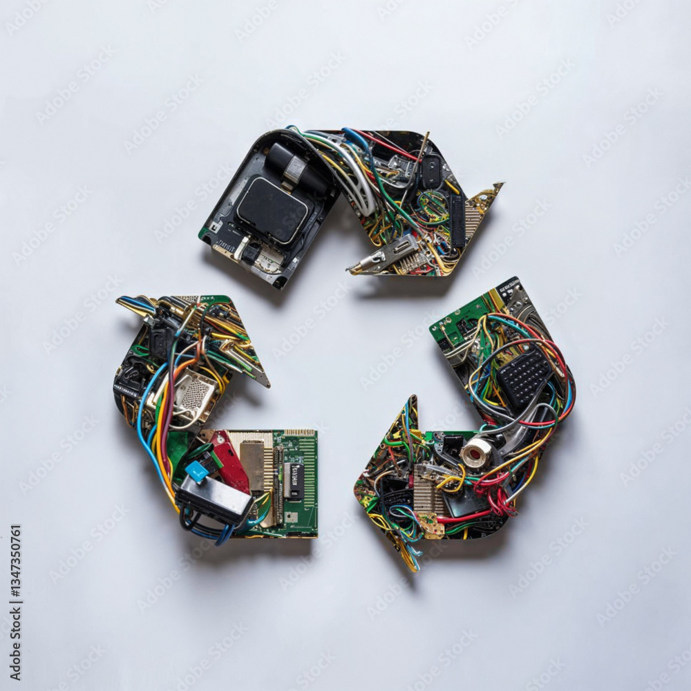 Conceptual recycling icon displayed in 3D artistic form. Isolated ...