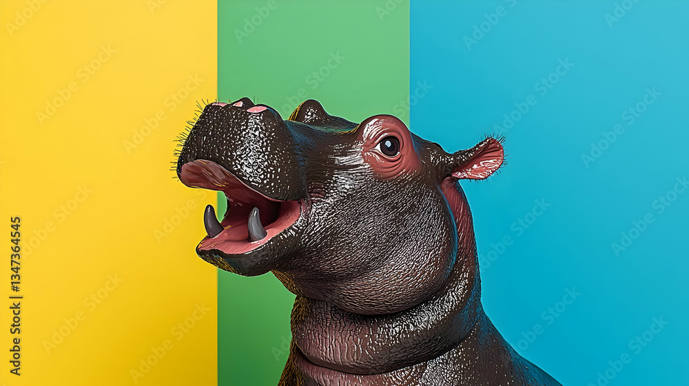 Pixel Art Hippo With Wide Open Mouth On Colorful Background Stock ...