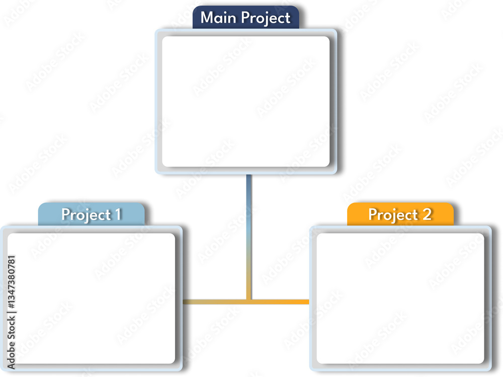 Board to organize presentation, colorful, blue and yellow flowchart ...