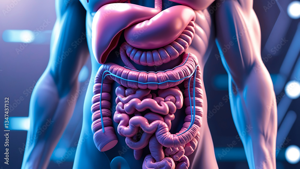 Futuristic 3D Human Digestive System Realistic Anatomy with High Tech ...