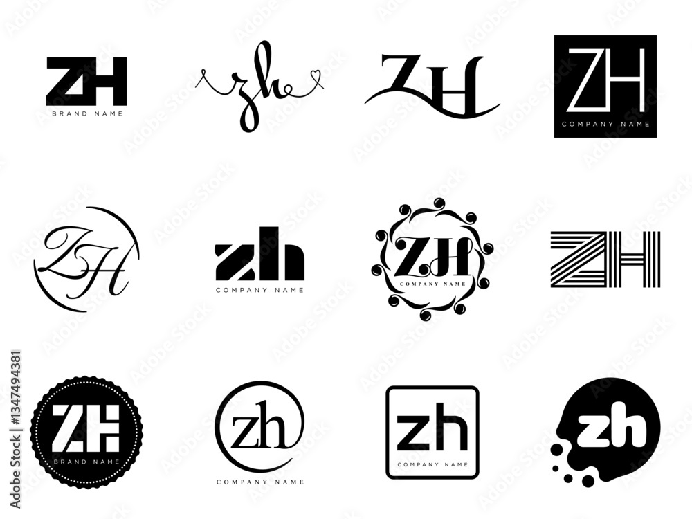 ZH logo company template. Letter z and h logotype. Set different ...