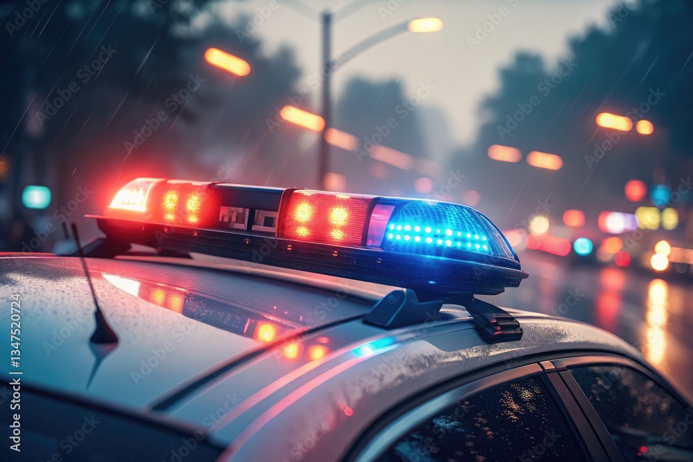 Emergency Response Vehicle With Flashing Lights in Rain Generative AI ...