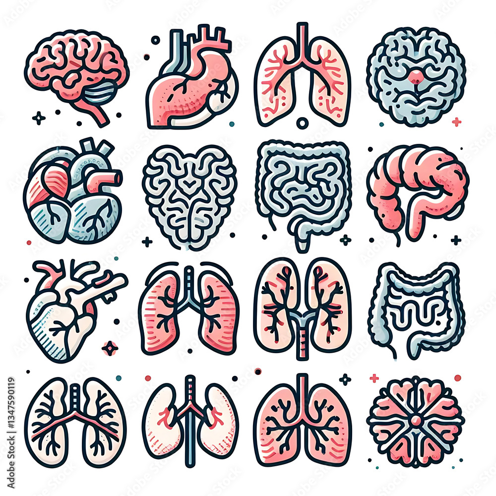 Ilustração do Stock Human Internal Organ Anatomy Line Icon Set. Liver ...