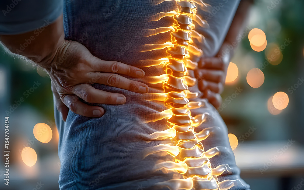 Back pain: spinal discomfort, posture strain, nerve pressure, muscular ...