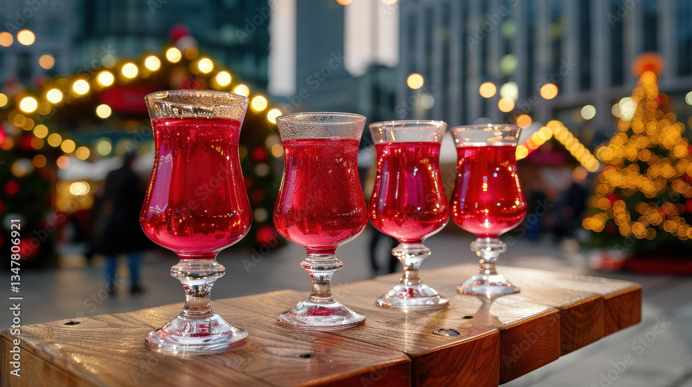 Foto de Stock Cozy up with hot mulled wine under twinkling lights at a ...