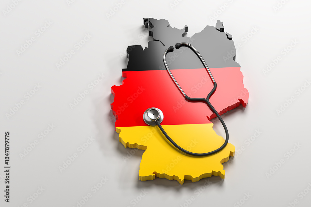 Healthcare in Germany concept: A stethoscope on a 3d map of Germany ...