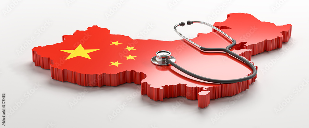 Healthcare in China concept: A stethoscope on a 3d map of china ...