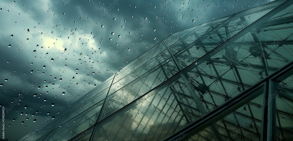 Urban Architecture with Rain Patterns.Rainy Day on a Glass Building ...