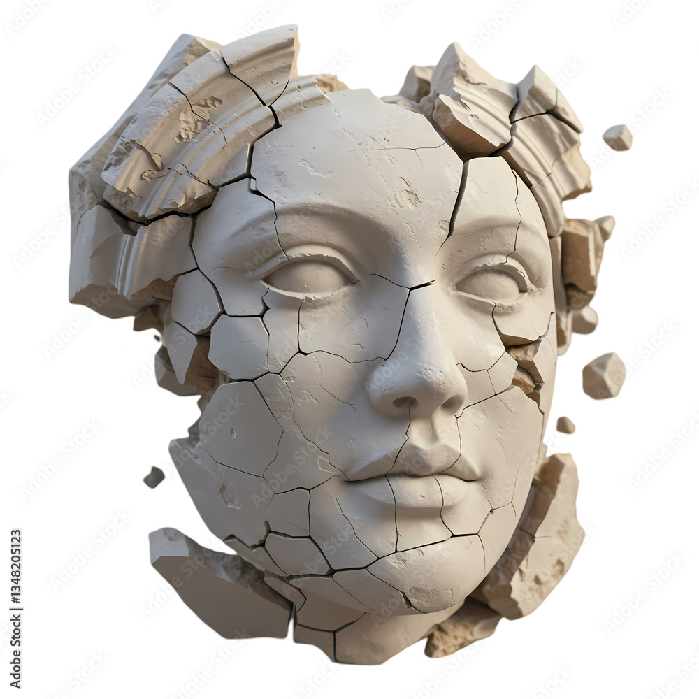 Broken Statue: 3D Art on Transparent background Stock Illustration ...
