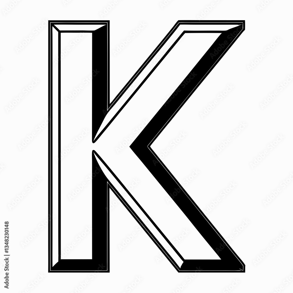 Stylized Letter K Vector Logo Designed With Bold Lines on a Plain White ...