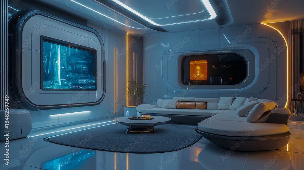 Modern Futuristic Living Room Virtual Background for Streaming, Vtuber ...