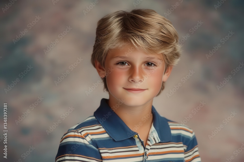 classic 1980s school portrait with softfocus background boy wearing ...