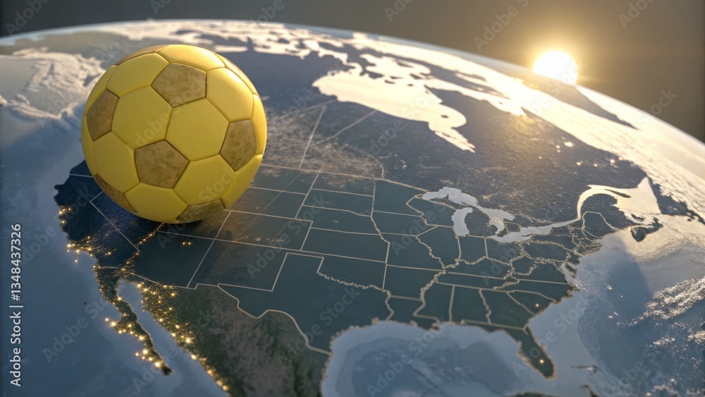 Global Unity Theme: Soccer Ball Floating Over 2026 FIFA Host Cities Map ...