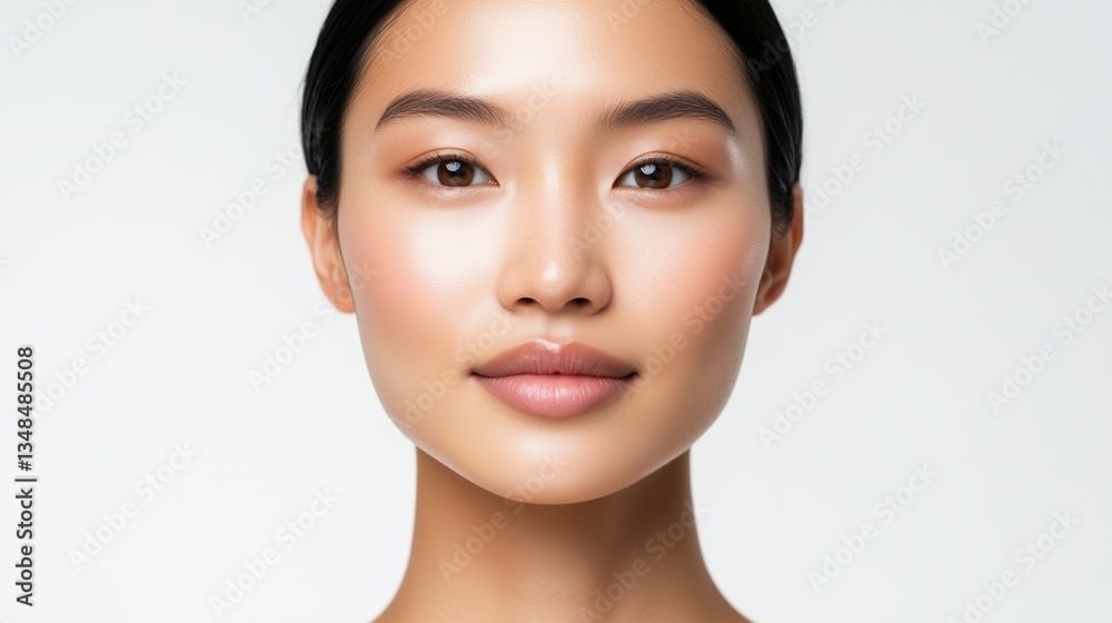 Portrait of beautiful korean woman with clean fresh skin on white ...