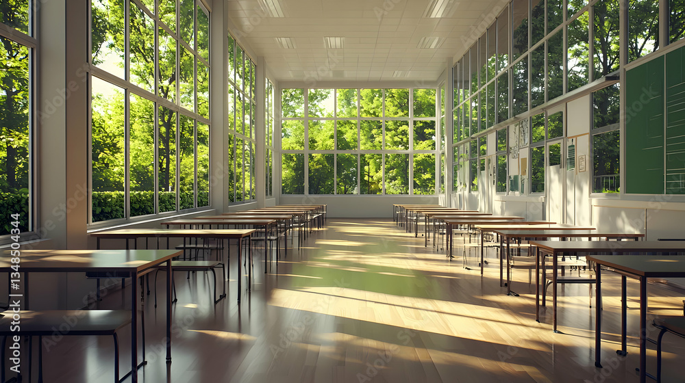 Empty School Cafeteria With Sunlight Through Large Windows の Stock イラスト ...