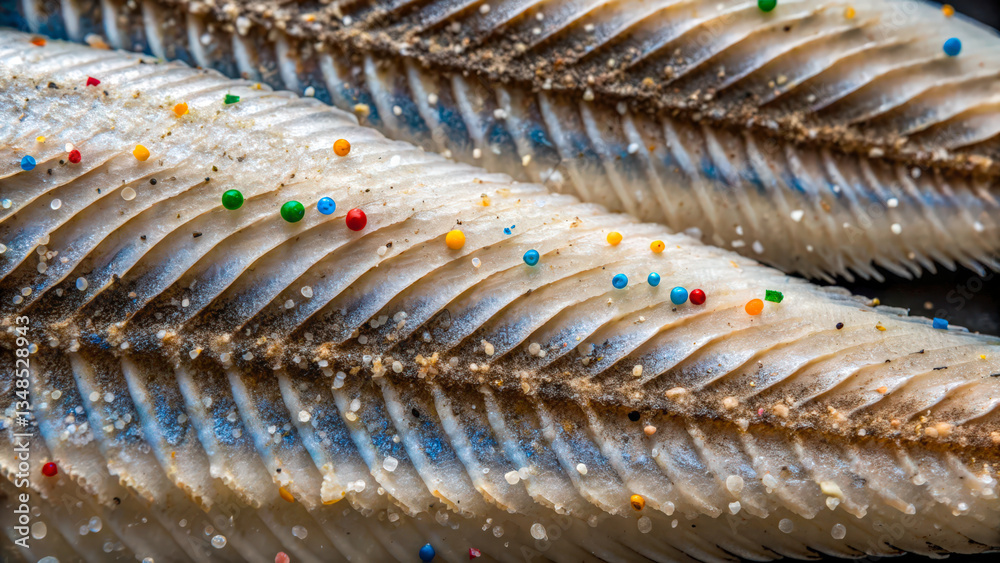 Foto de Stock Microplastics in ecosystem, Close-up view of fish gills ...