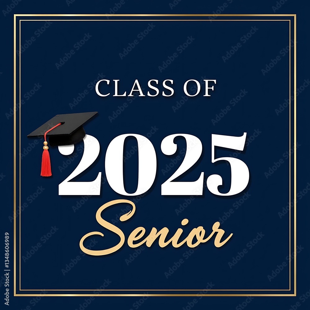 Class of 2025 senior graduation design with elegant navy blue and gold ...