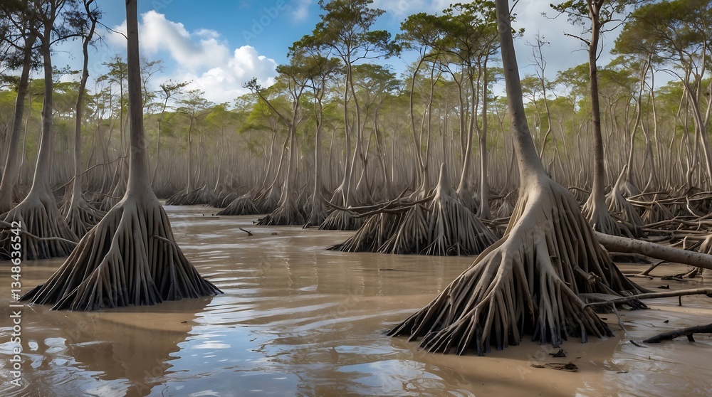 Mangrove forests impacted by climate change in a coastal waterway Stock ...