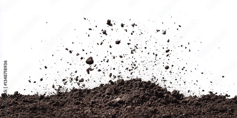 Dynamic Dirt Explosion with Flying Soil Particles on a Black Background ...