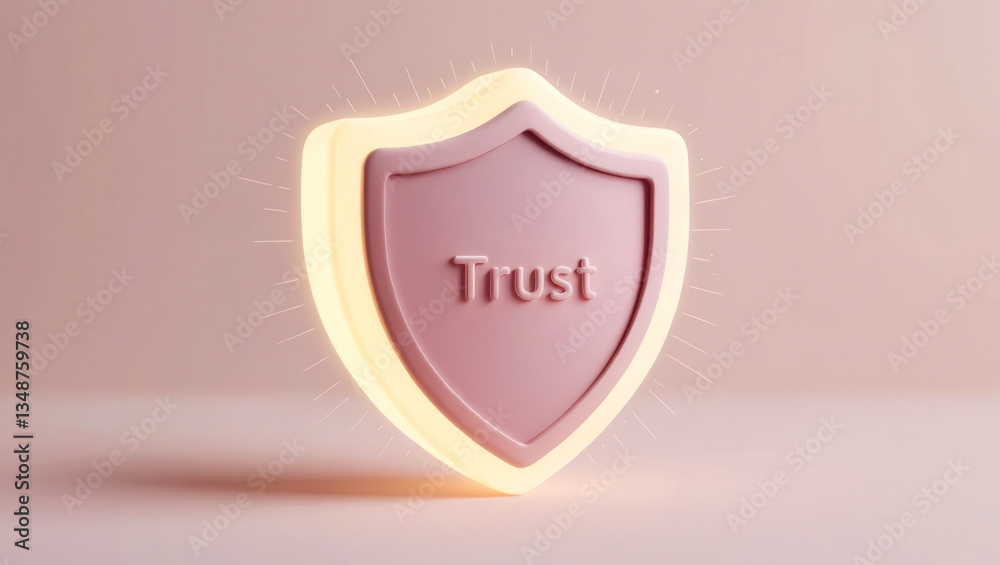 AGI ethics 3D concept. A shield symbolizing trust with a soft glow and ...