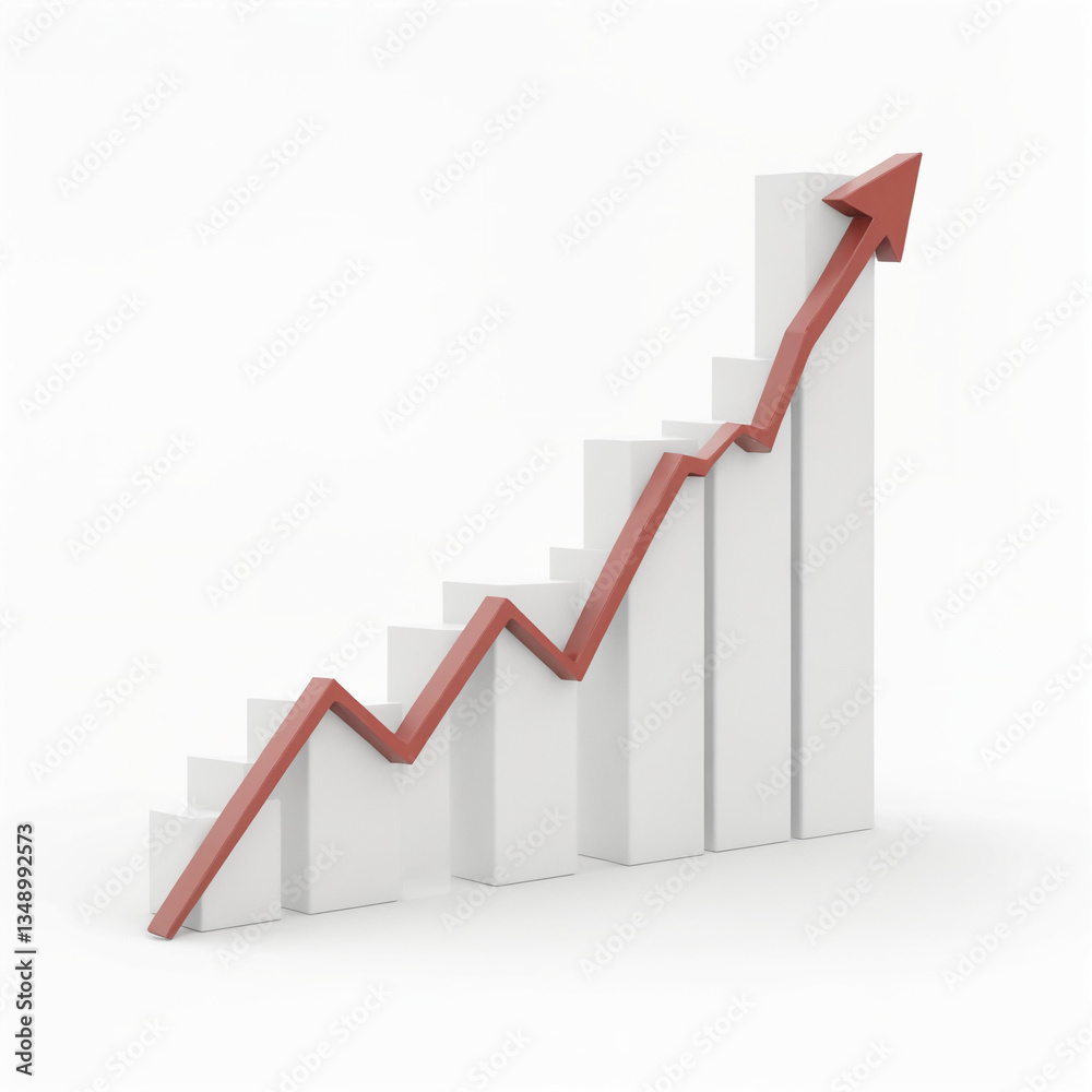 Dynamic 3D line graph showing upward trend with a red arrow in minimal ...