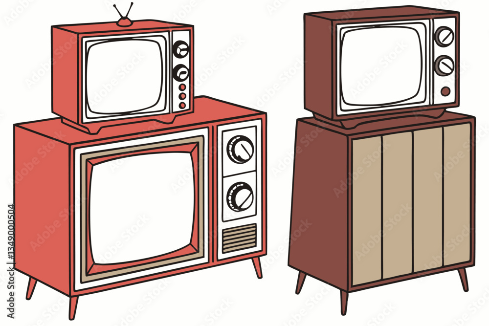 35 Vintage television sets, retro TV collection, stacked old ...