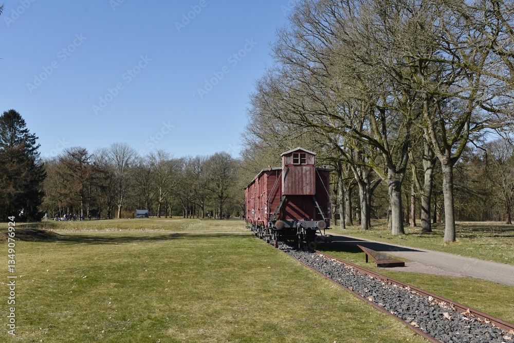 Westerbork, the Netherlands. march 19, 2025. Train at the former ...