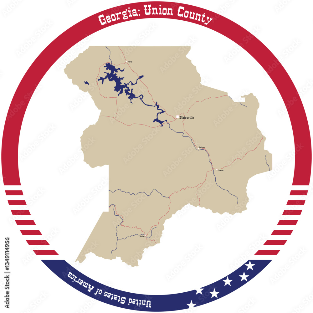 Map of Union County in Georgia, USA arranged in a circle. Stock Vector ...