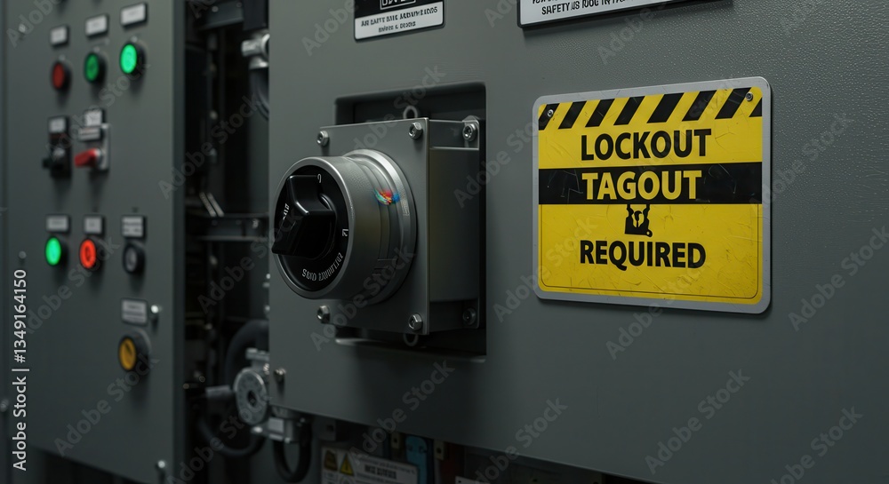 Electrical Panel with Lockout Tagout Sign for Industrial Safety ...