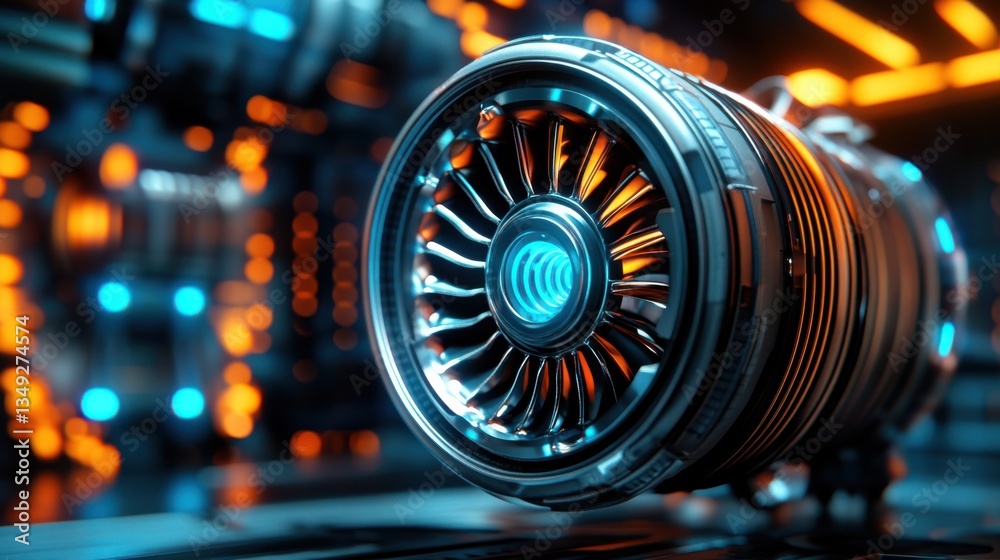 Hydrogen jet engine with blue flame thrusters, futuristic propulsion ...