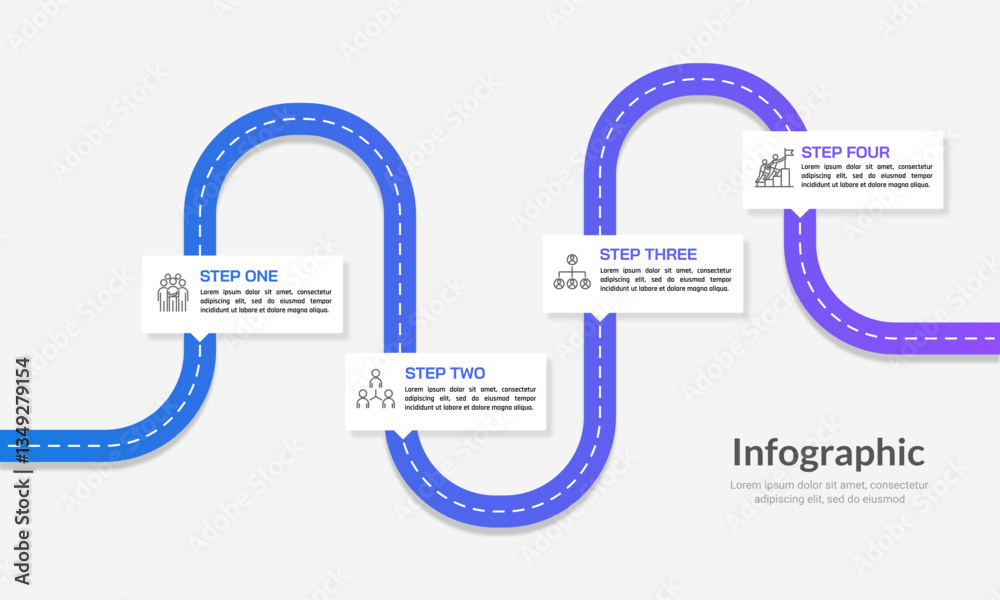 Infographic roadmap design template. Business Timeline of 4 important ...