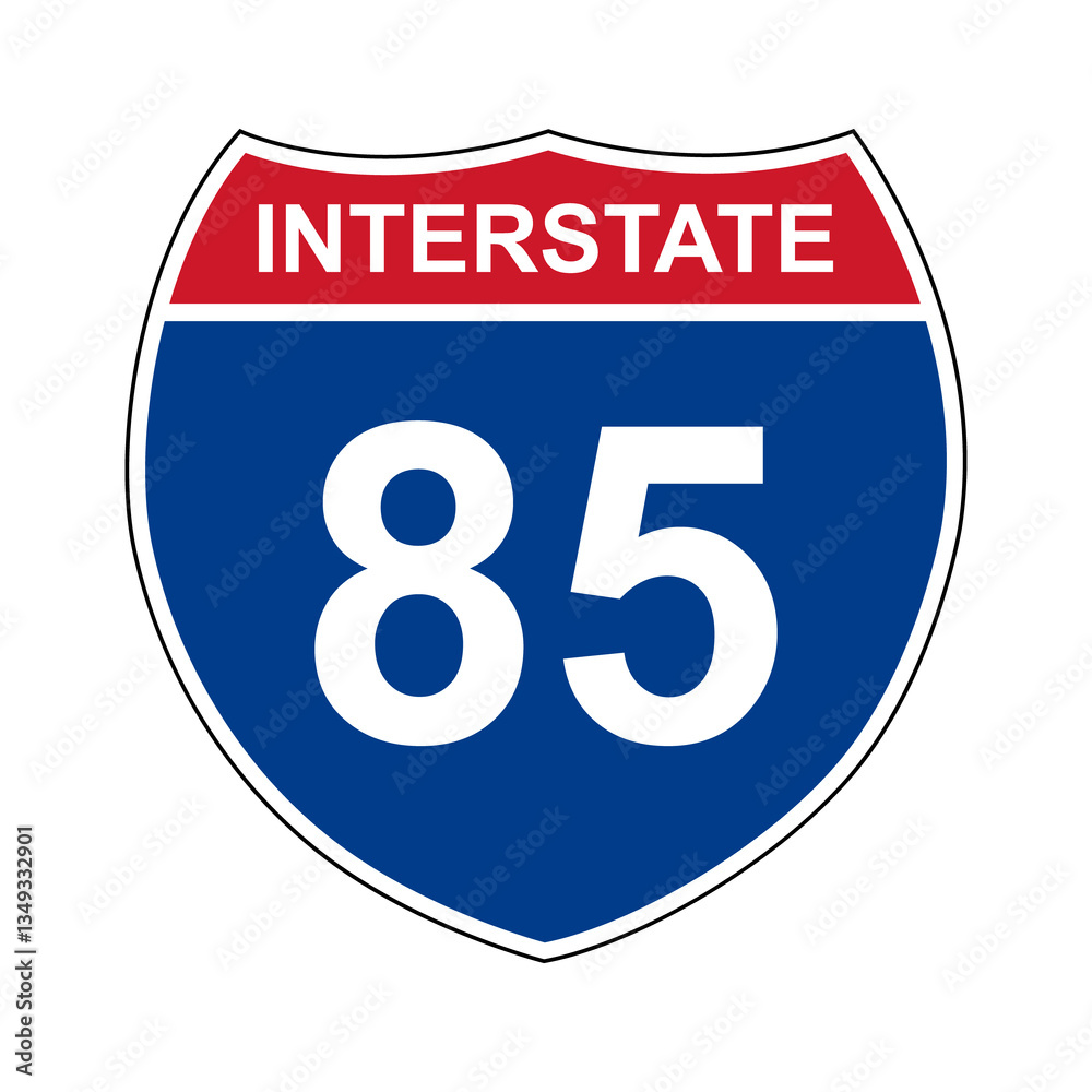 Interstate 85. Interstate highway sign. Road number. Signpost indicating route numbers in the U ...