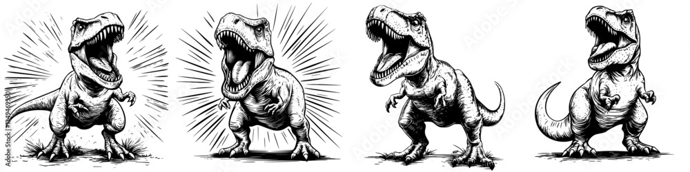 Dinosaur illustrations showcase fierce tyrannosaurus rex in various ...