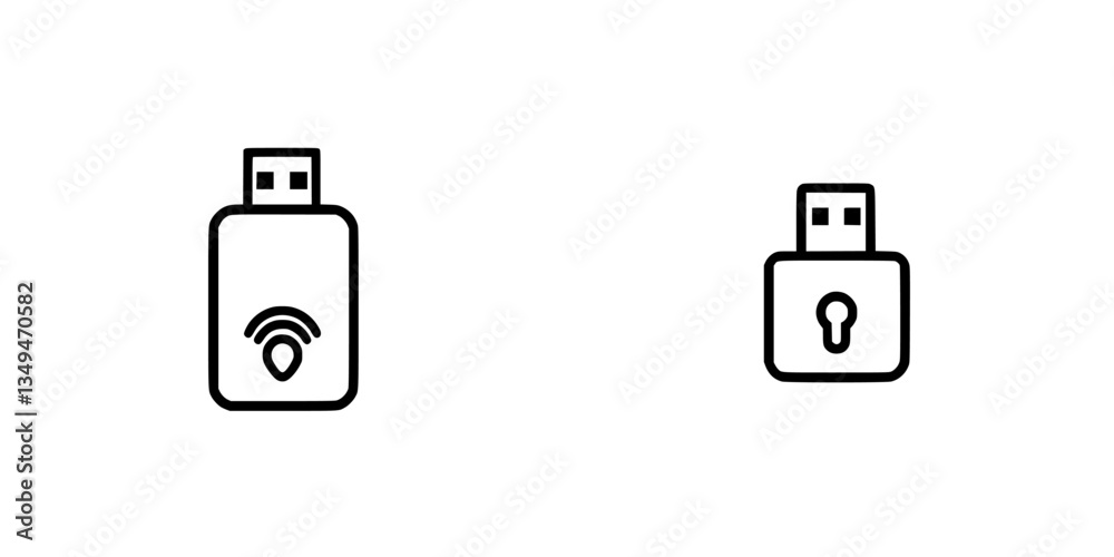 Wireless USB adapter and secure USB drive icons representing ...