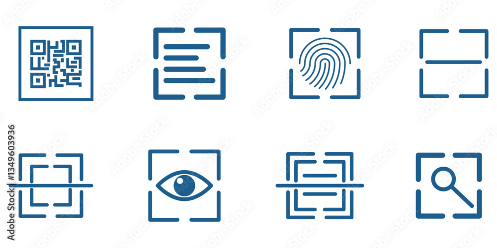 Scan qr code icon set, scanning code sign. Code scanner icon. Editable ...