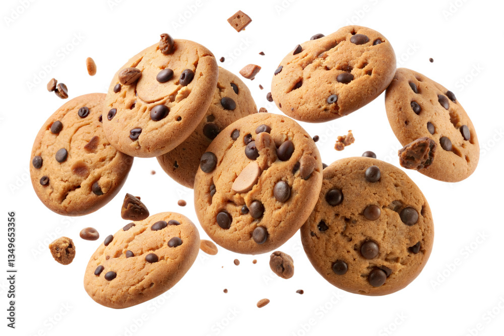 Falling chocolate chip cookies isolated on transparent background. Png ...