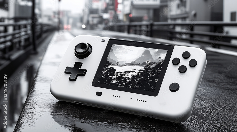 90s handheld gaming console playing a classic pixelated game, retro ...