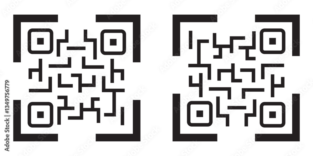 Scan QR code black icon set isolated on transparent background. Digital ...
