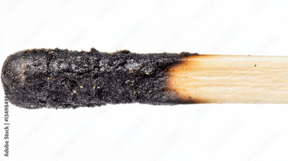 Charred tip of a matchstick reveals a blend of colors and textures. The ...