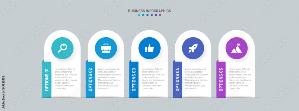 Horizontal progress bar featuring 5 arrow-shaped elements, symbolizing ...